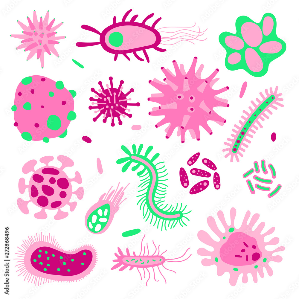 Cartoon bacterias. Microbiological virus and contagion infection ...