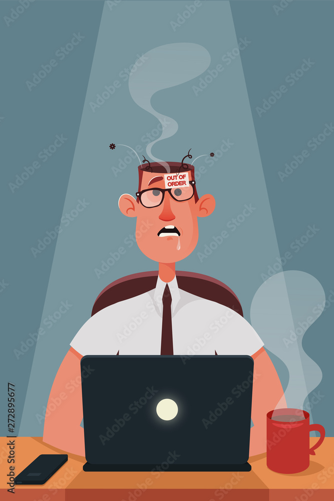 Vetor Confused Office Employee with No Energy to Do His Work. Cartoon ...