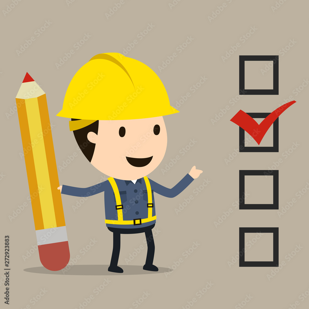 Check list and pencil, Safety and accident, Industrial safety cartoon ...