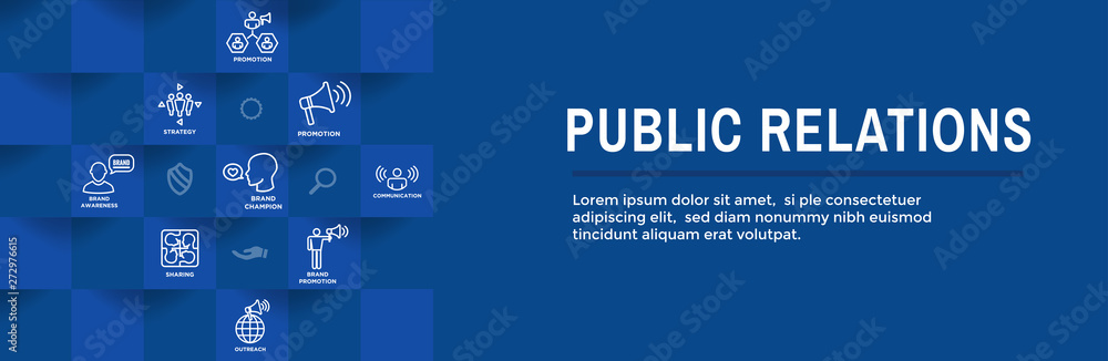 Public Relations Web Header Banner and Icon Set with brand awareness ...