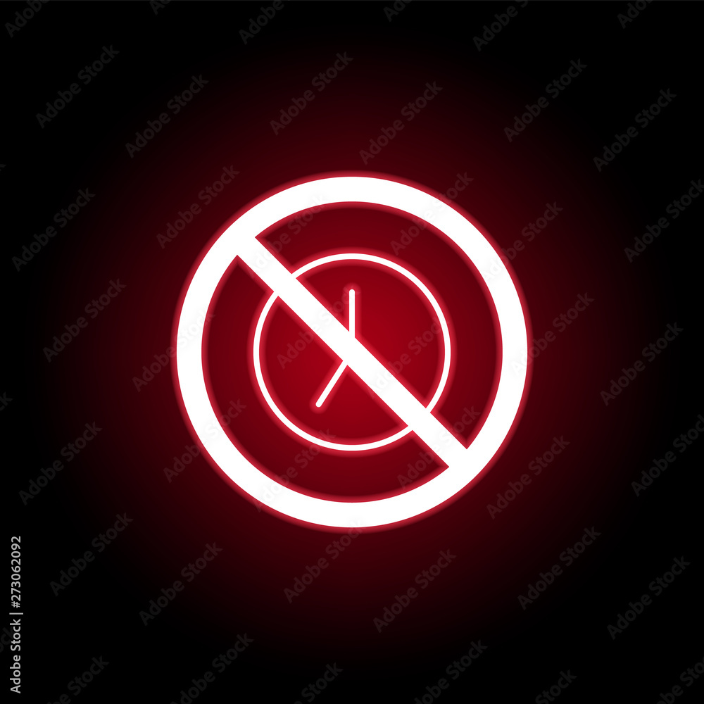 Forbidden clock, late icon in red neon style. can be used for web, logo ...