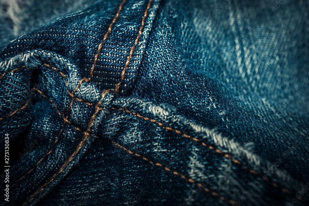 Closeup of Denim Jeans Crotch Point Double Stitched Seams. Denim ...