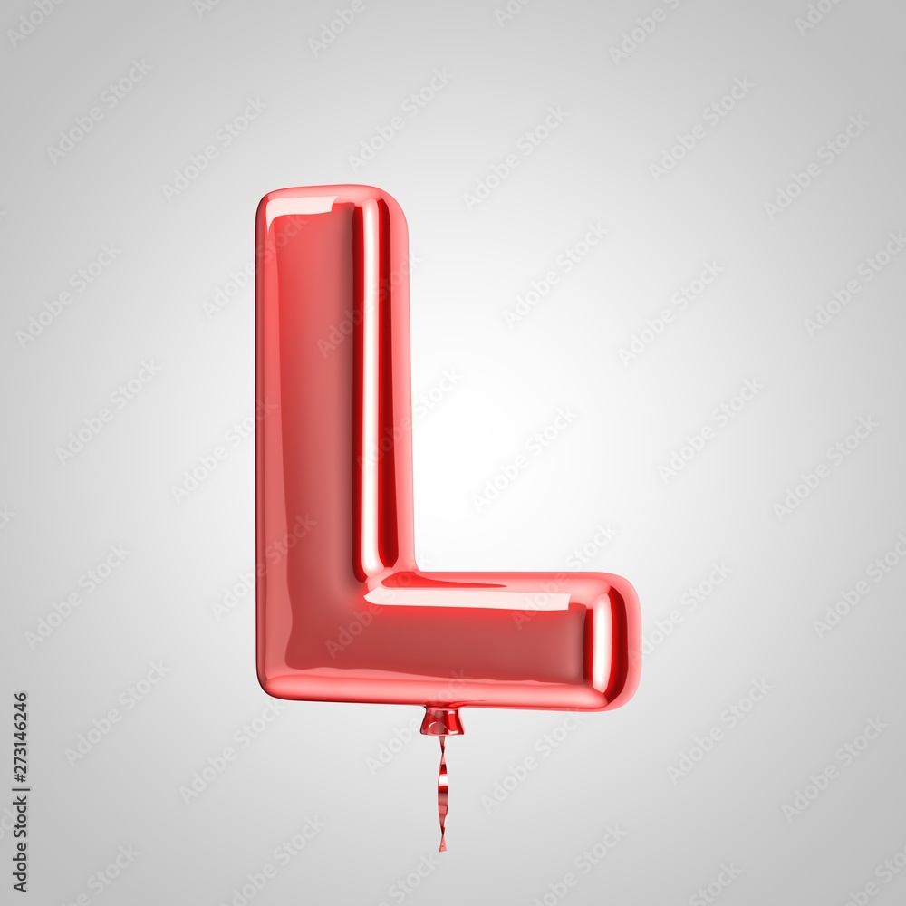 Shiny metallic red balloon letter L uppercase isolated on white ...
