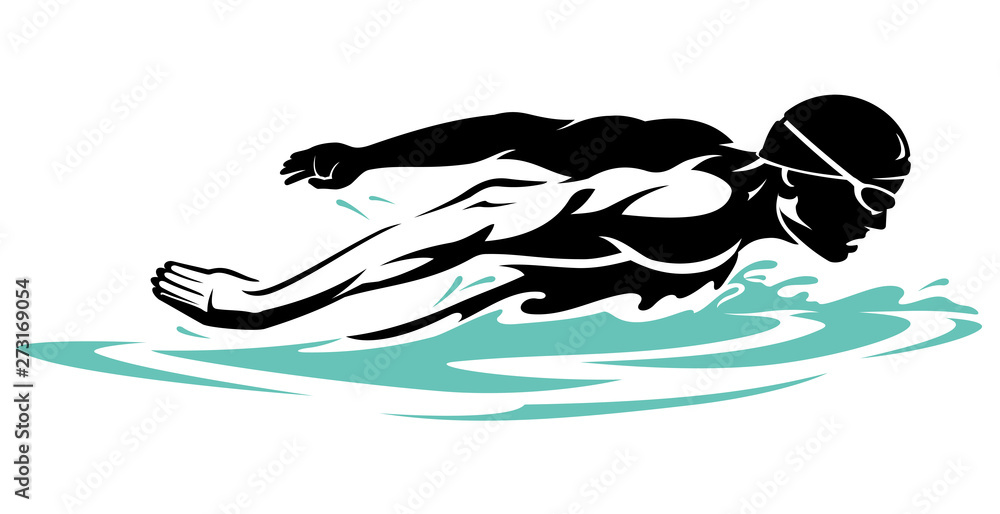 Swimmer in Surface Water, Butterfly Swim Stroke Stock Vector | Adobe Stock