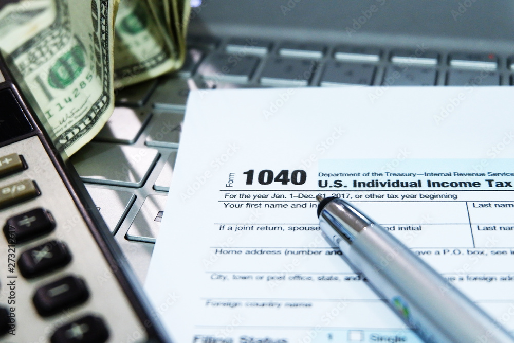 Tax Season: 1040 U.S. Individual Income Tax Return Form Horizontal top ...