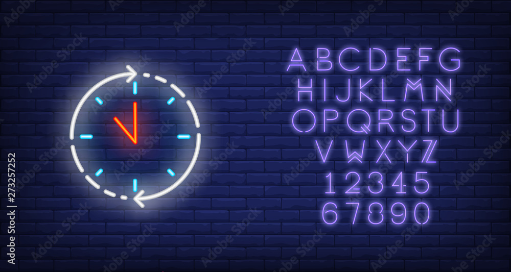 Clock, anytime neon sign. Round clock service advertisement design ...