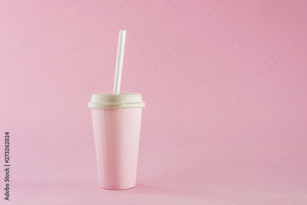 paper cup milkshake on pink background Stock Photo | Adobe Stock