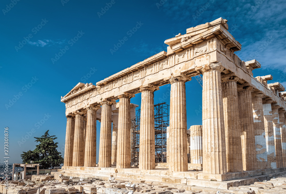 Parthenon on Acropolis of Athens, Greece. Ancient Greek temple is top ...