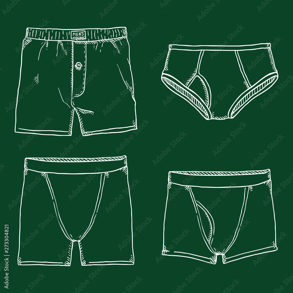 Vector Set of Chalk Sketch Mens Pants. Male Underwear. Different types ...