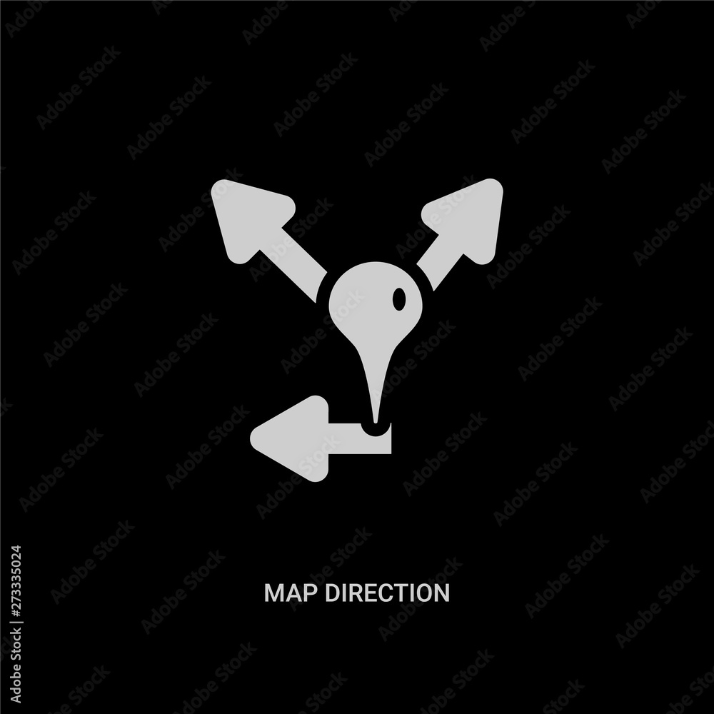 white map direction vector icon on black background. modern flat map ...
