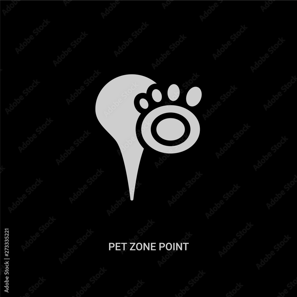 white pet zone point vector icon on black background. modern flat pet ...