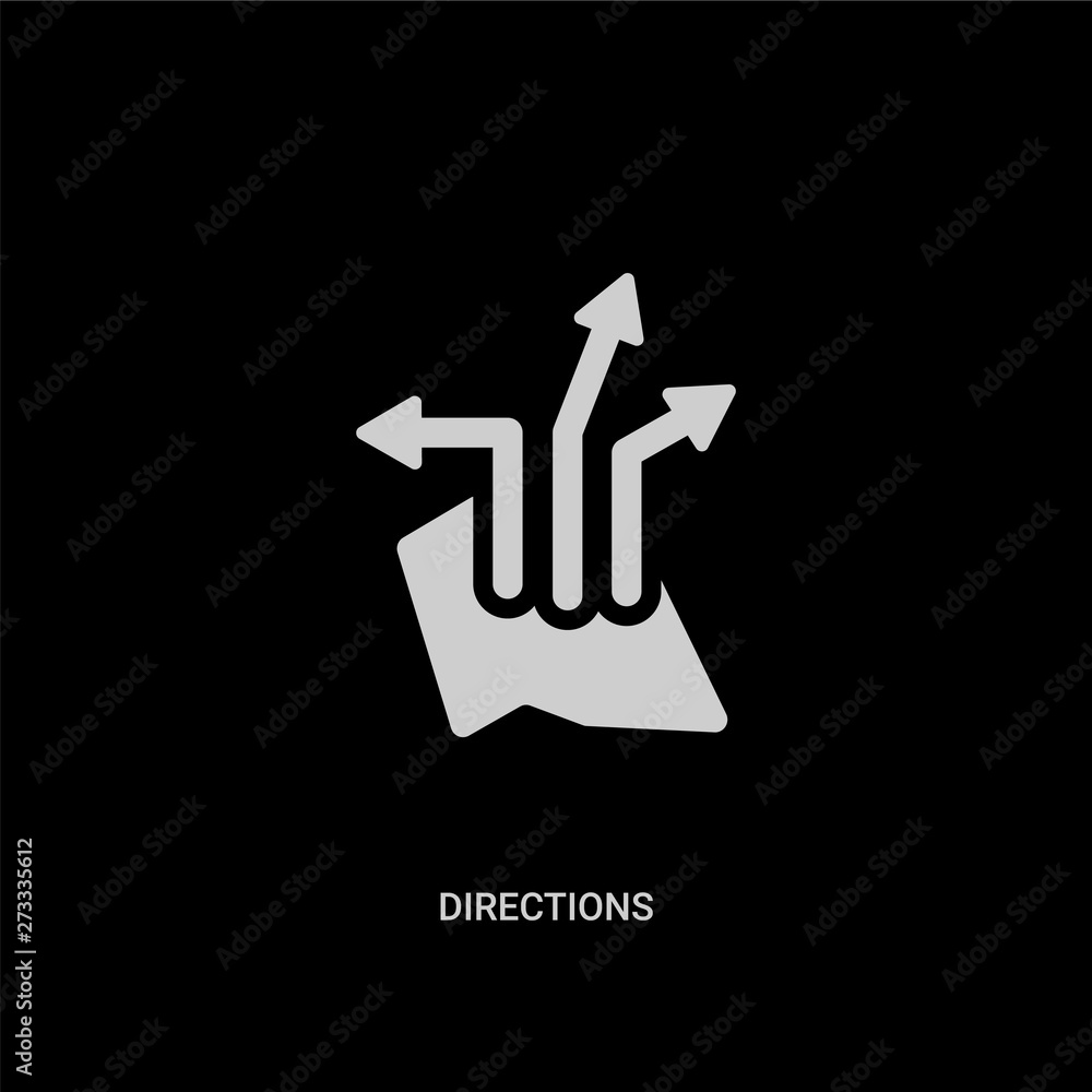 white directions vector icon on black background. modern flat ...