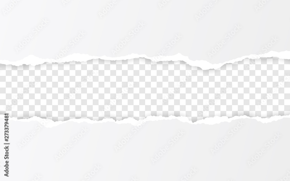 Horizontal torn paper edge. Ripped squared horizontal white paper strips. Vector illustration ...