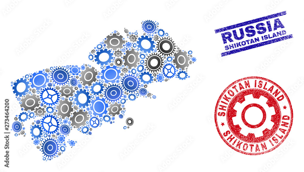 Vector de Stock Wheel vector Shikotan Island map collage and seals ...