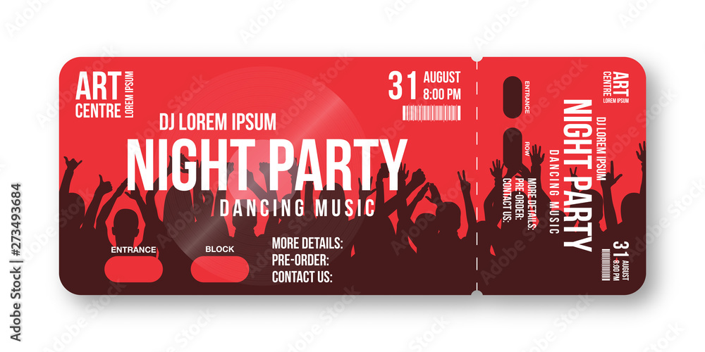 Concert ticket template. Concert, party, disco or festival ticket ...