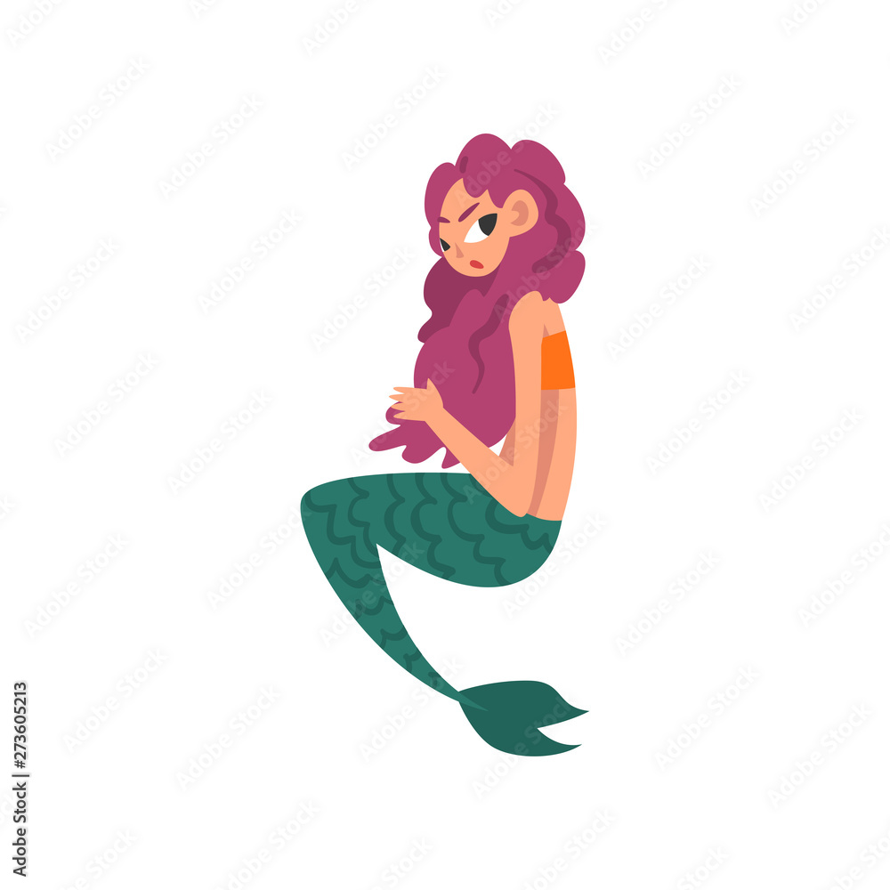 Cute Little Mermaid with Purple Hair, Fairytale Mythical Creature ...