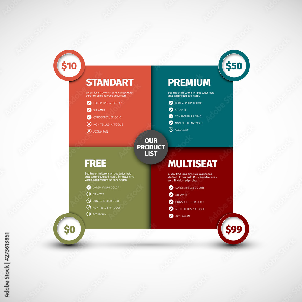 Product cards features schema template Stock Vector | Adobe Stock