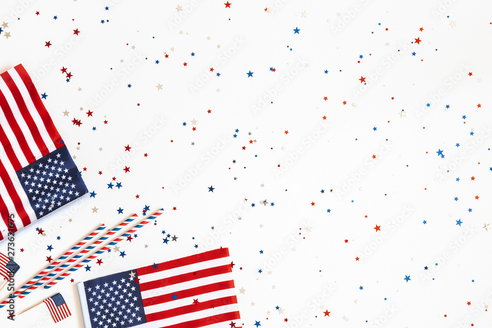 4th of July American Independence Day decorations on white background ...