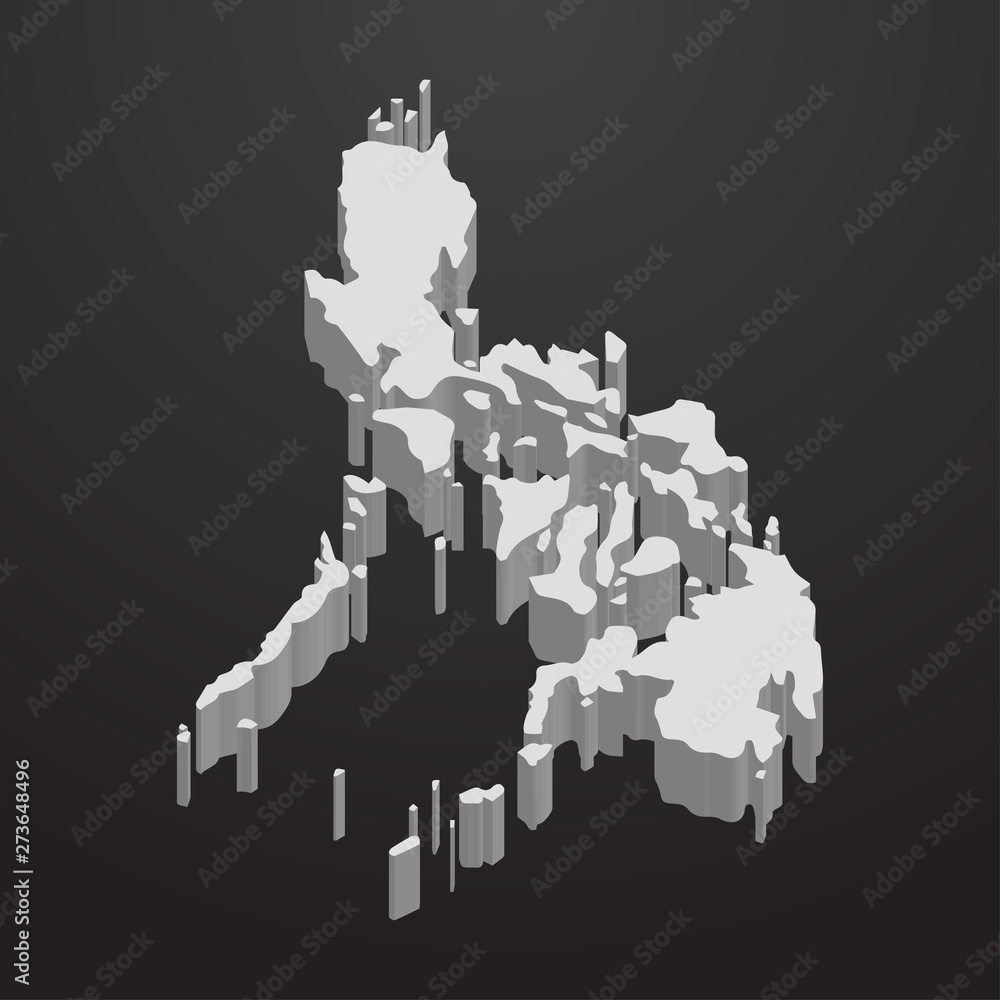 Philippines map in gray on a black background 3d Stock Illustration ...