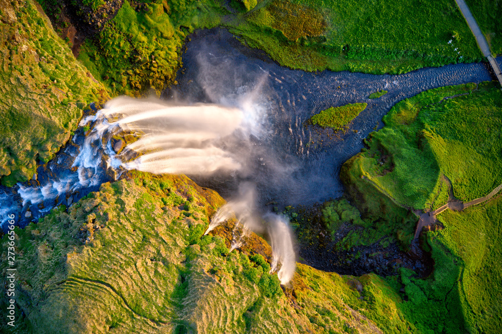 Dramatic top view of waterfall peak, Iceland Stock Photo | Adobe Stock
