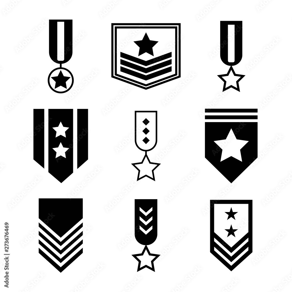 Military rank icon set. Army insignia symbol design. Soldier emblem ...