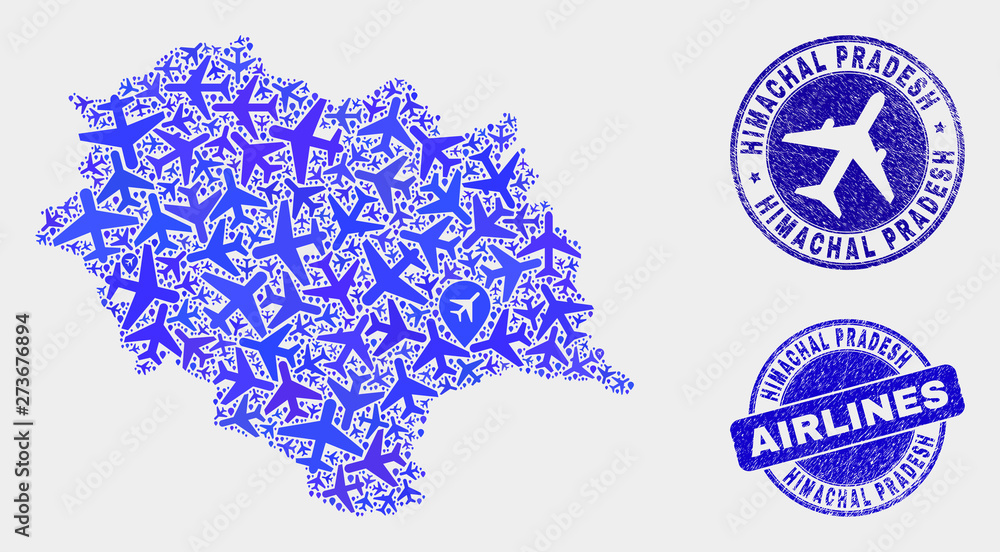 Vector de Stock Aircraft vector Himachal Pradesh State map composition ...