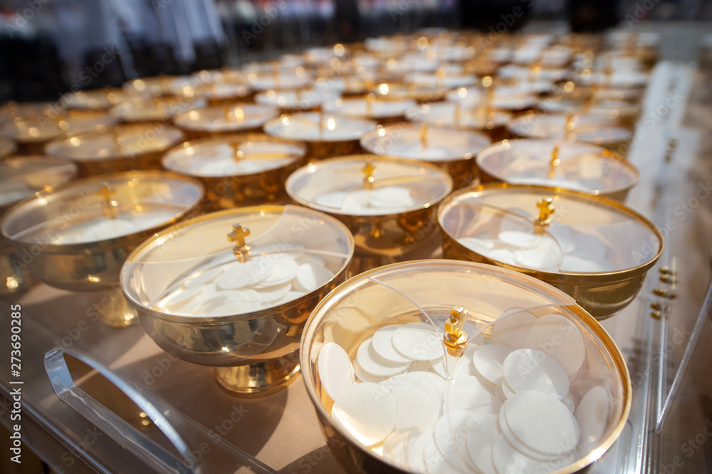 VATICAN CITY, June 09, 2019: Ciborium full of holy Communion during ...