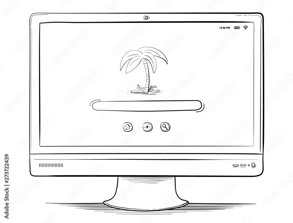 PC Monitor Vector Drawing. Stock Vector | Adobe Stock