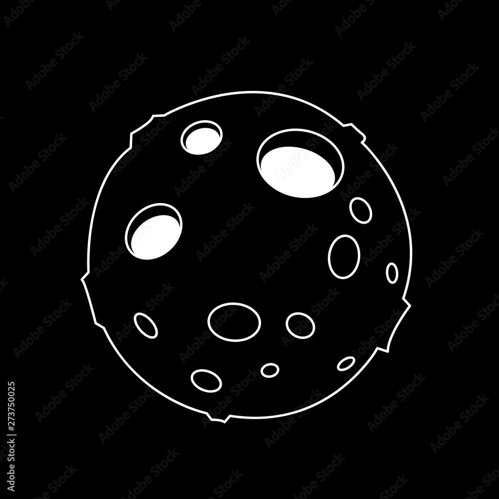 Cute cartoon flat line moon symbol. Funny vector black and white moon ...
