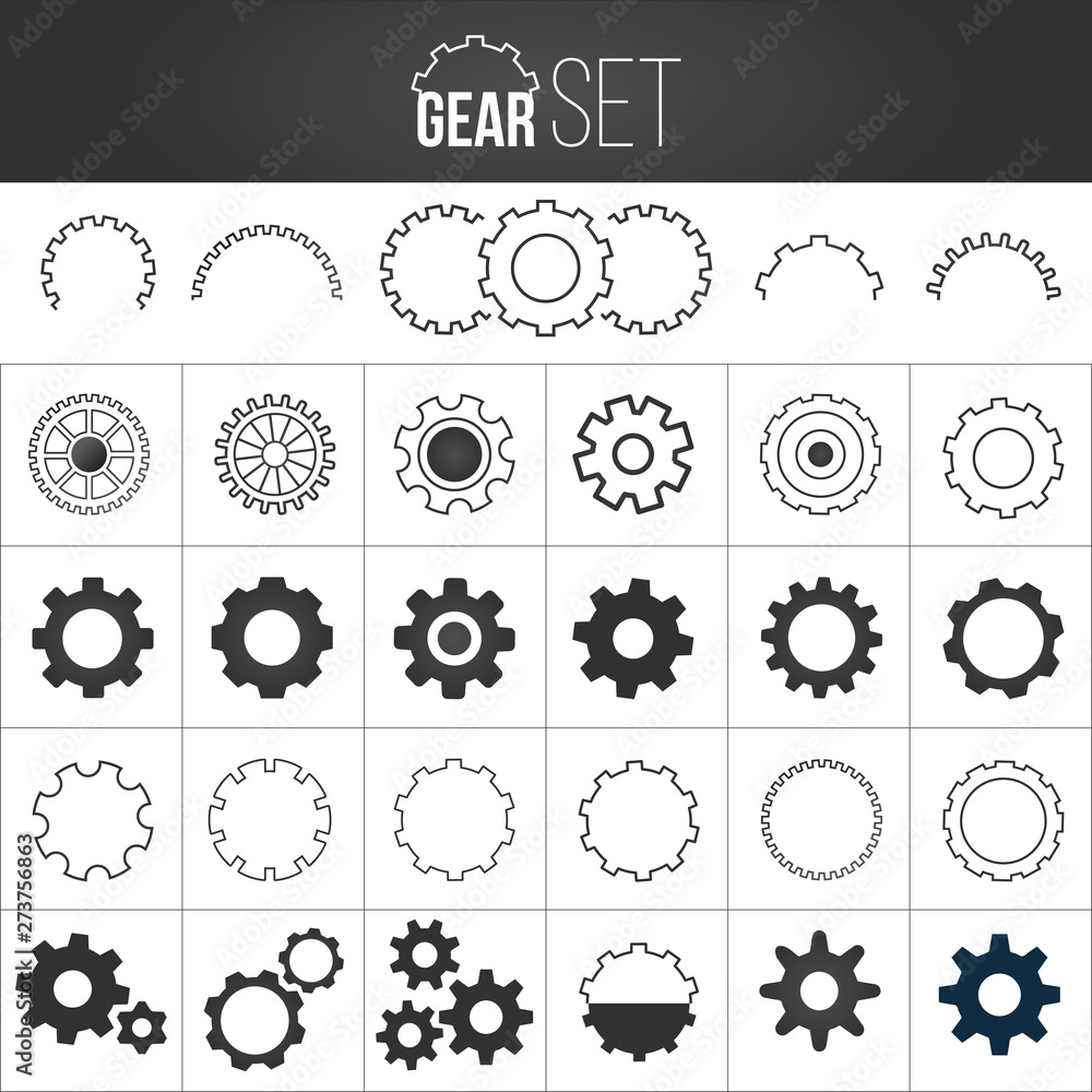 Collection of gearwheel mechanism icon set. Vector illustration ...