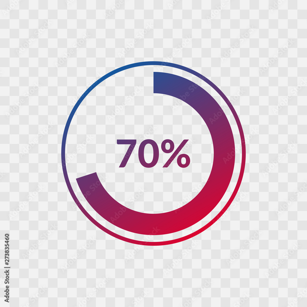 Stock-Vektorgrafik „70 percent blue and red gradient pie chart sign ...