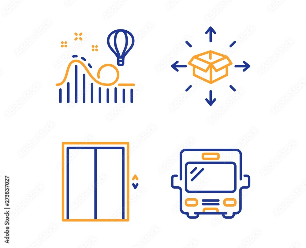 Image vectorielle Stock Parcel delivery, Roller coaster and Lift icons ...