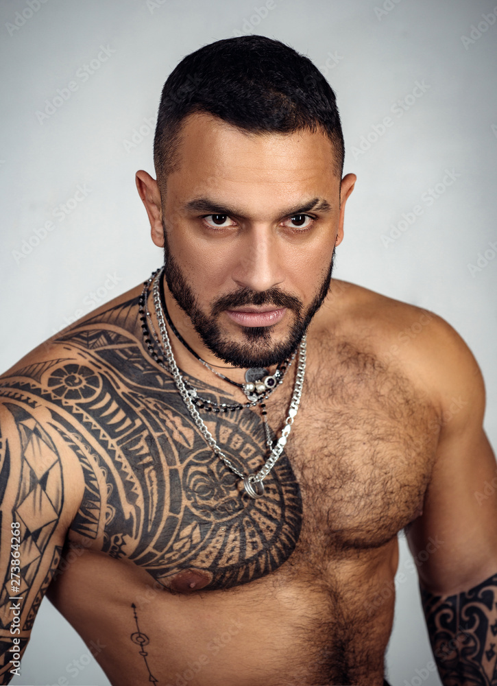 Sexy Abs Of Tattoo Man Male Fashion Muscular Macho Man With Athletic Body Confidence Charisma