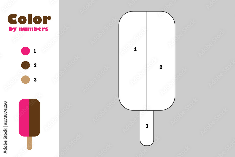 Ice cream in cartoon style, color by number, education paper game for ...