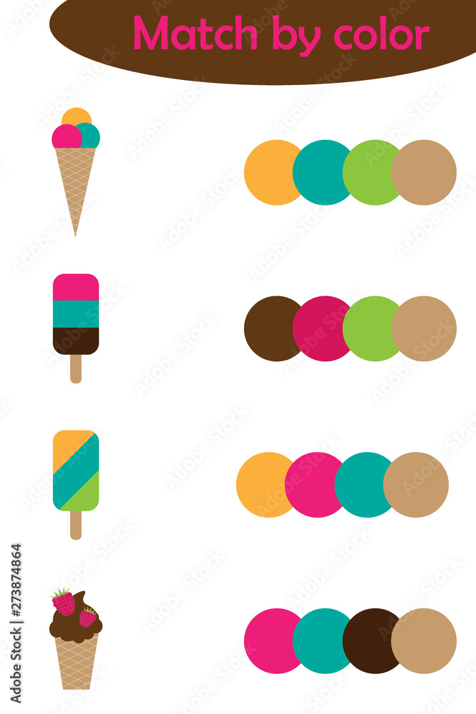Matching game for children, connect colorful ice cream with same color ...