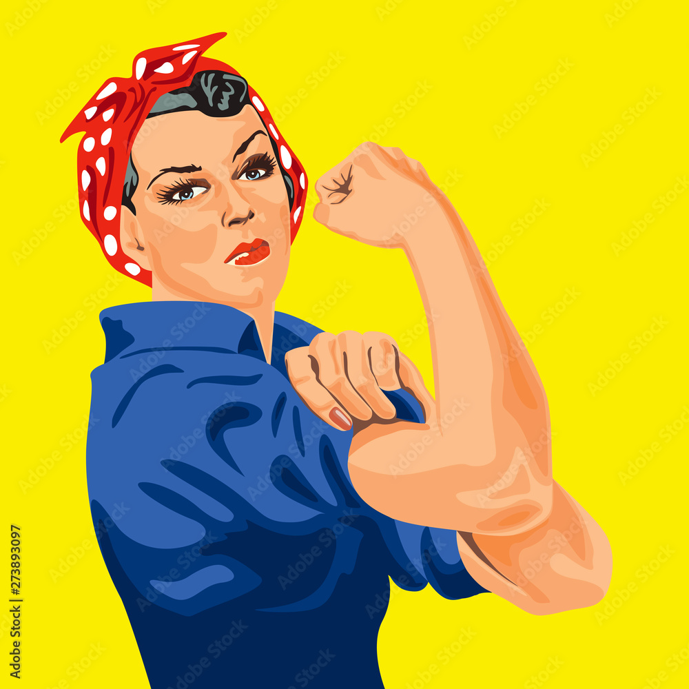 Symbole du féminisme, une femme retrousse les manches de sa chemise ...