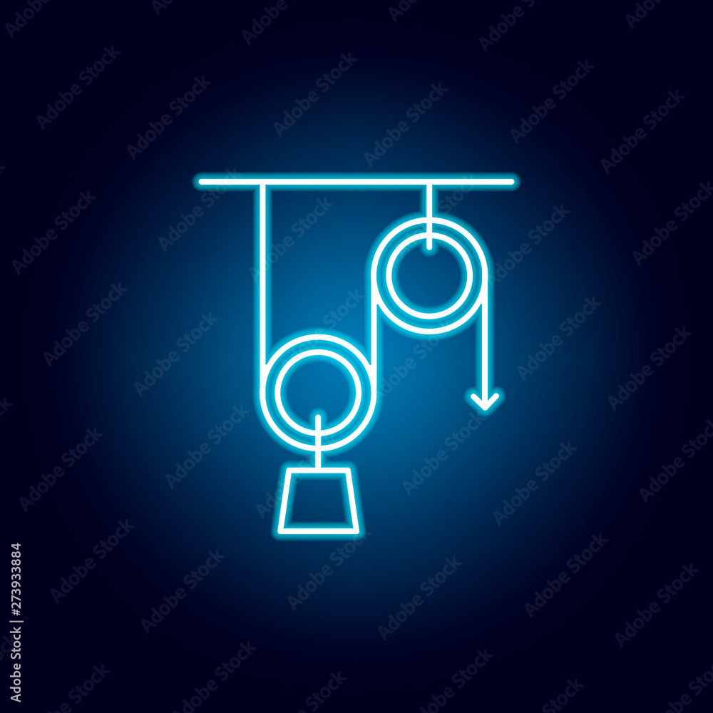 physics, science, block pulleys outline icon in neon style. elements of ...