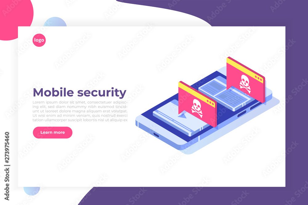 Smartphone virus malware trojan notification or alert. Hacker attack ...