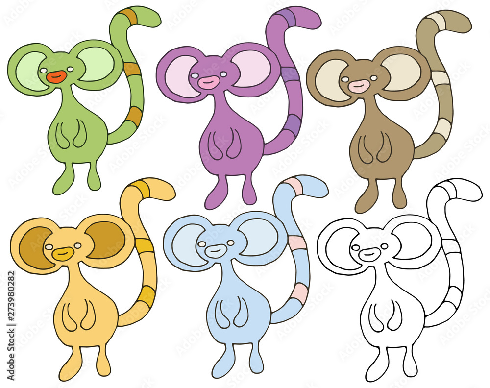 Print cartoon doodle monkey color monster set hand draw happy の Stock ...