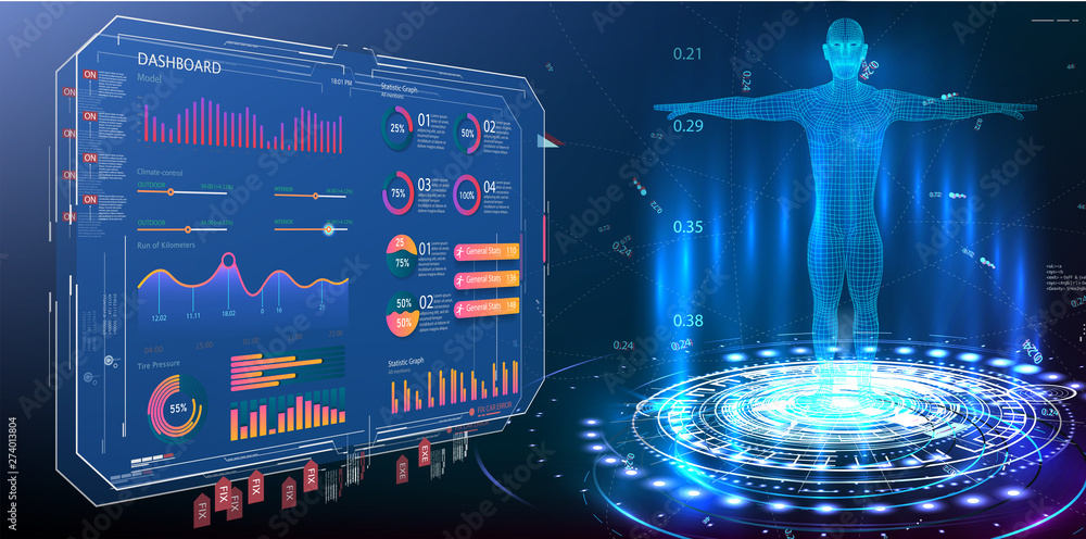 HUD, GUI, UI, dashboard element ui medical examination. Display set of ...