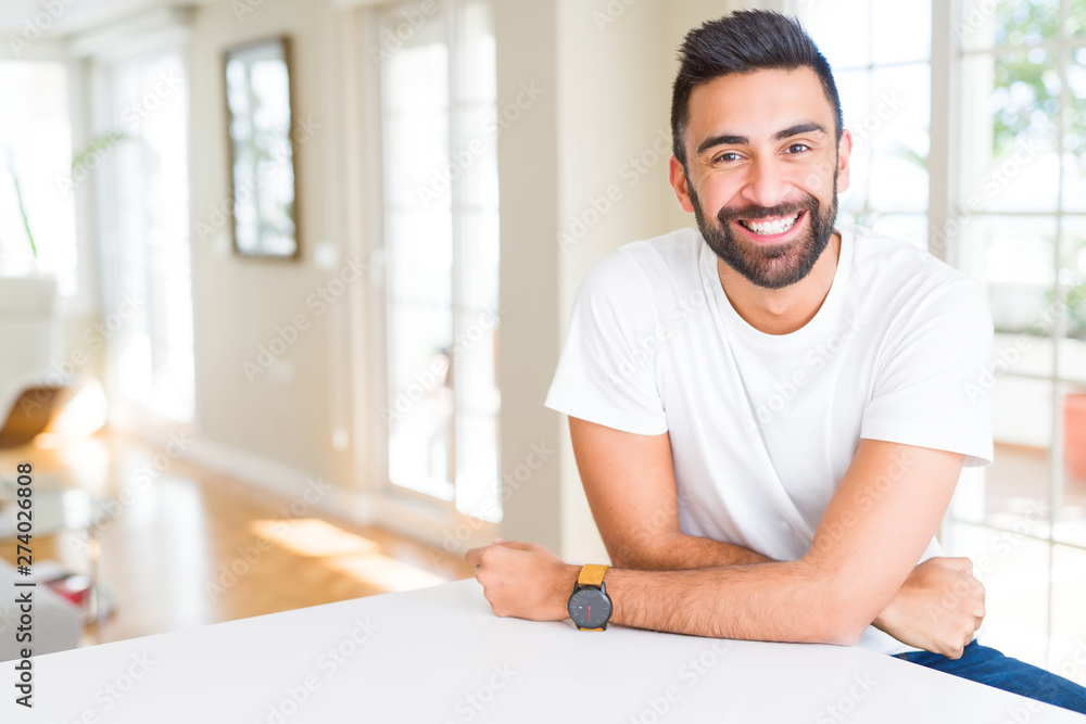 Handsome man smiling cheerful with a big smile on face showing teeth ...