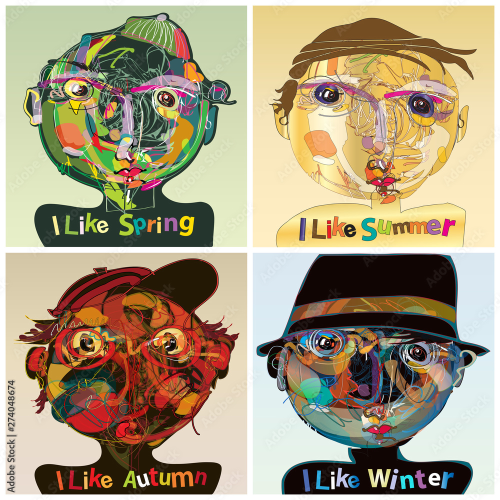 vector set of four seasons, presentation of the seasons with different ...