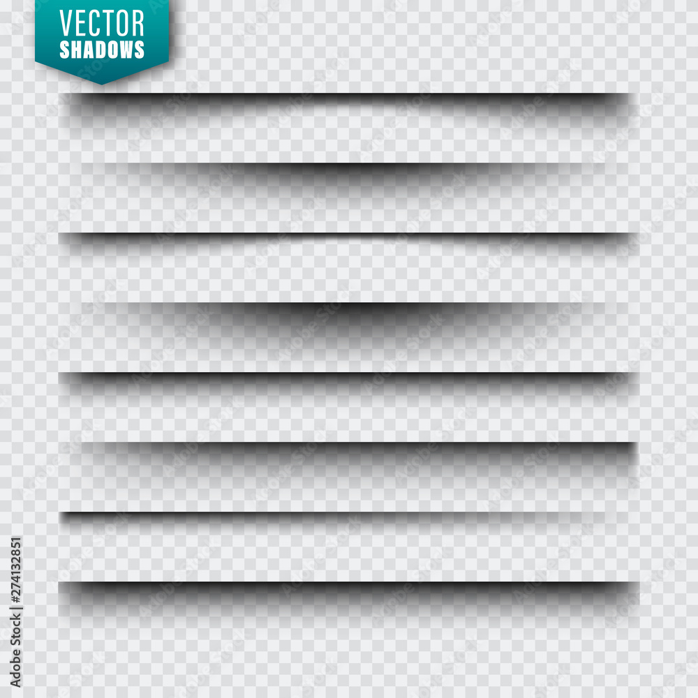 Vector shadows set. Page dividers on transparent background. Realistic ...