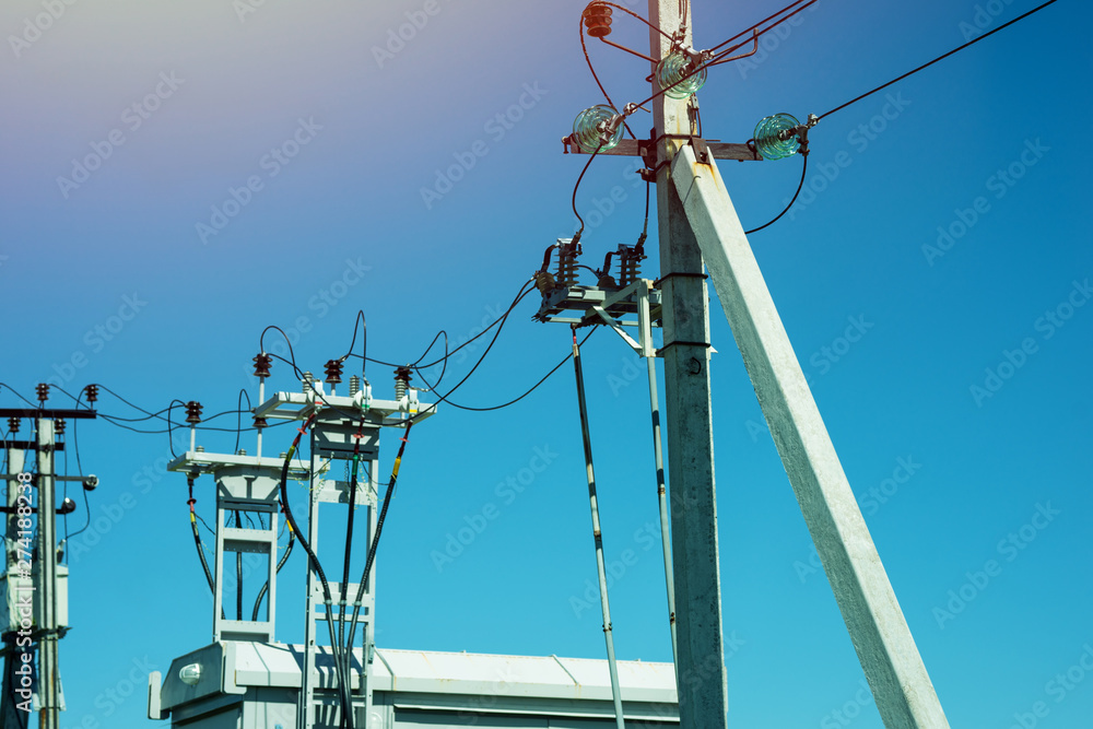 High voltage power transformer substation. Power Transmission Line. の ...