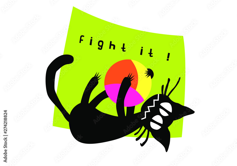 little hellcat fighting with a ball. vector drawing for illustrations ...