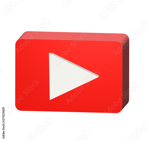 3D red play button icon on white background. 3d render of play button ...