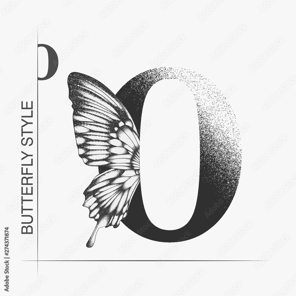 Letter O with butterfly silhouette. Monarch wing butterfly logo ...