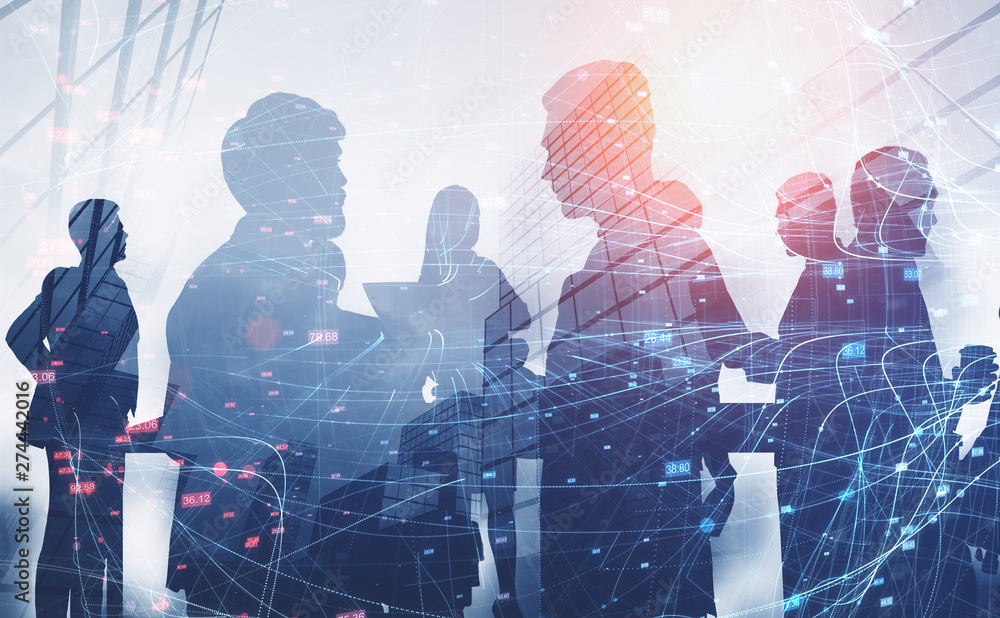 Silhouettes of business people, network Stock Photo | Adobe Stock