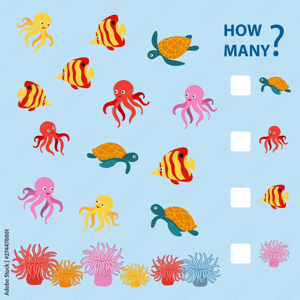 How many is game for preschool children on the sea animals and fish ...