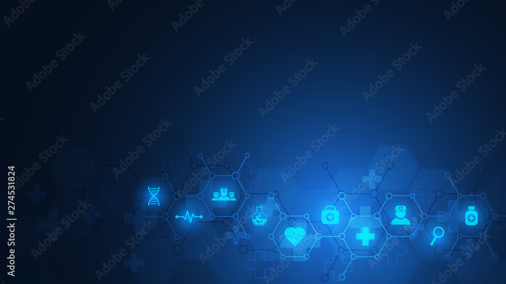 Abstract medical background with flat icons and symbols. Template ...